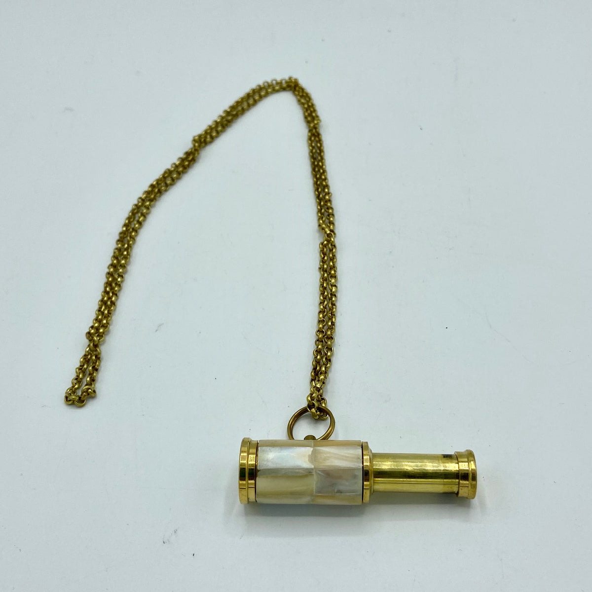 Brass Telescope on a Brass Chain ( Brass, Mother of Pearl , Leather ...